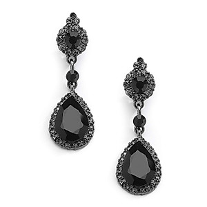 Mariell Black Crystal Teardrop Dangle Earrings, Jewlery for Brides, Bridesmaids, Prom and Wedding Parties