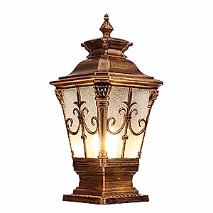 CZLZY Outdoor Waterproof Door Pillar Lamps Courtyard Landscape Column Light Vintage Rustic Professional Aluminum Post Pole Lantern Super Brightness for Garden Villa Main Gate Terrace Stigma Fixture