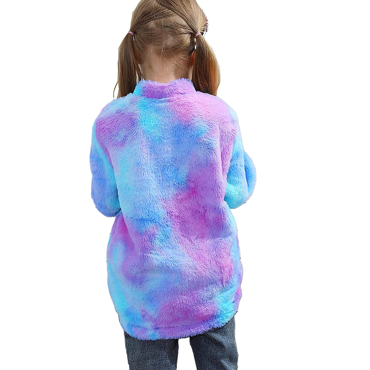 Nirovien Toddler Girls Tie Dye Fleece Jacket 1/4 Zip Sherpa Pullover Sweatshirts Outerwear Coats 2-7Y(Blue Purple,3T)