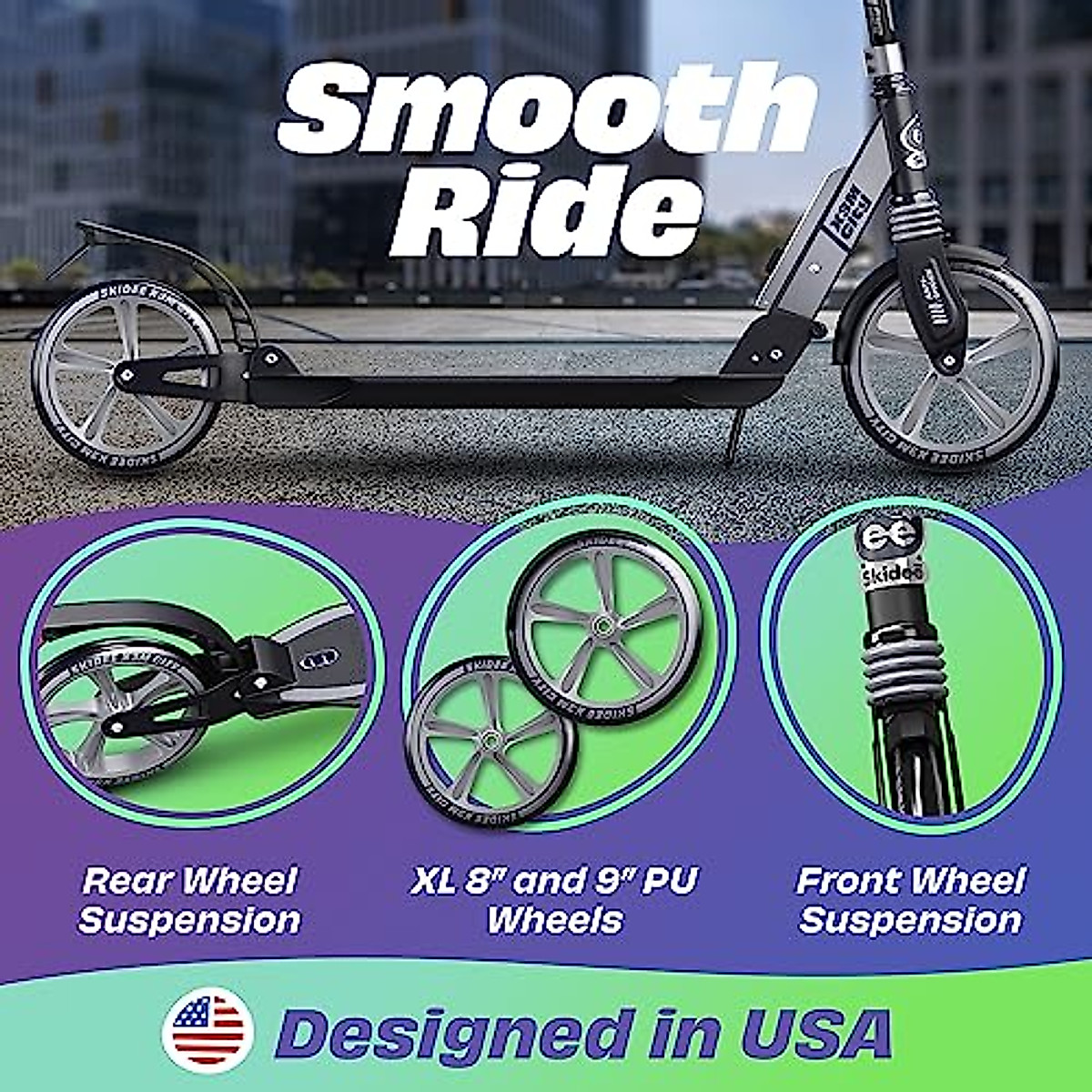 Scooter for Kids Ages 6-12 - Scooters for Teens 12 Years and Up - Adult Scooter with Anti-Shock Suspension - Scooter for Kids 8 Years and Up with 4 Adjustment Levels Handlebar Up to 41 Inches High