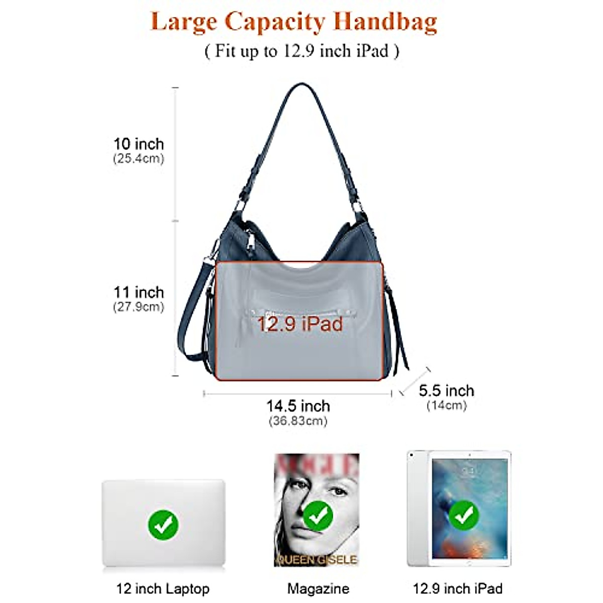 Over Earth Hobo Purses and Handbags for Women Genuine Leather Shoulder Bag Crossbody Purse(O171E Blue)