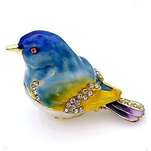 JWT Astyle Blue Mountain Bird Hinged Trinket Box with Crystal Stones .Animal Jewelry Box.Necklace Rings Earrings Storage.Bird Figurines Home Decor ,Collectible Trinket Boxes Gift ., Blue Yellow