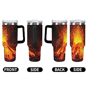 Super Volcano Tumbler with Handle Travel Mug Water Bottle Tea Coffee Cup Black-style