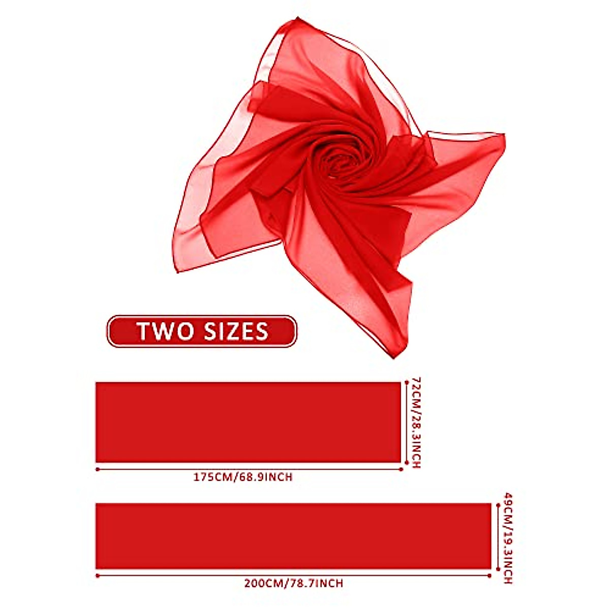 WILLBOND Womens Shawl Chiffon Bridal Evening Soft Wrap Scarf, Chiffon Scarf Ribbon Scarf Satin Scarf for Evening Dresses(L,Red)