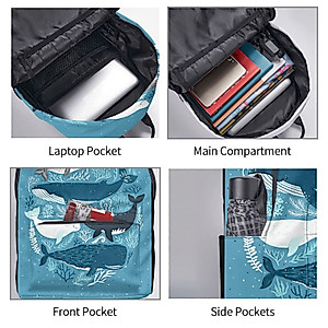 FeHuew 16 inch backpack Whales Laptop Backpack Full Print School Bookbag Shoulder Bag for Travel Daypack