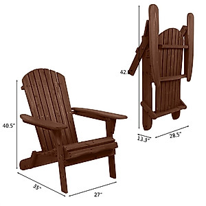 Outvita Wood Adirondack Chair, Folding Wooden Lounge Seating, All Weather Outdoor Furniture Chair with Armrest for Garden Fire Pit Yard Beach, 350 LB Support（Carbonized）