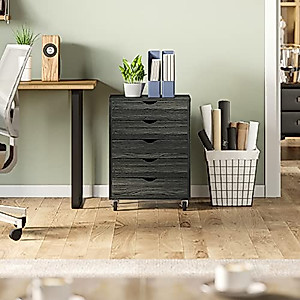 YITAHOME 5 Drawer Chest, Mobile File Cabinet with Wheels, Home Office Storage Dresser Cabinet, Grey