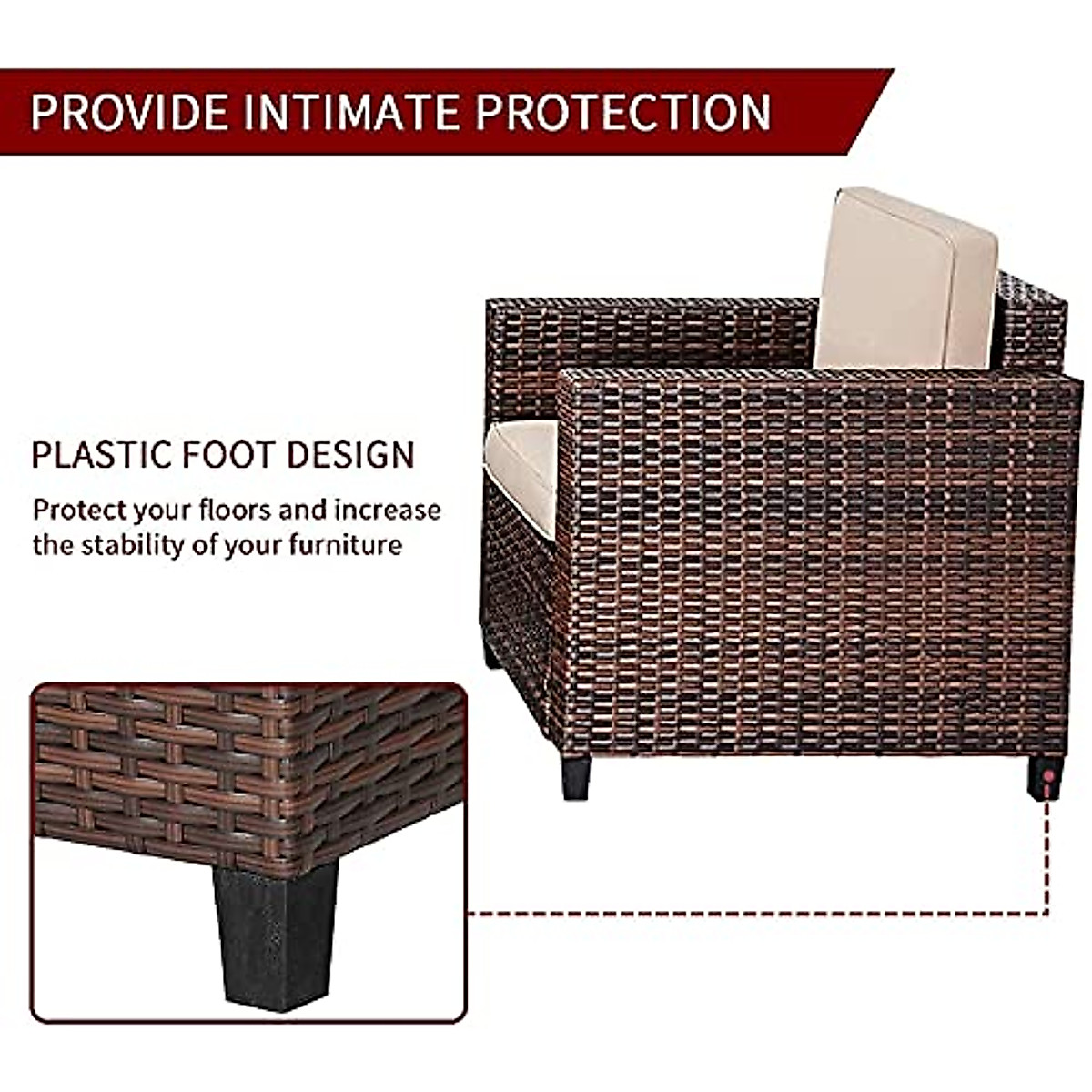 SUNCROWN 4-Piece Outdoor Patio Wicker Furniture Sofa Set, Sectional Conversation Set with Cushions & Tempered Glass Table