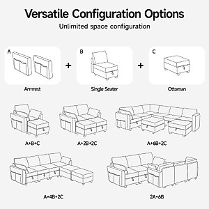 Winlice Convertible Loveseat Sectional Sofa Couch, Linen Fabric Modular Sofa with Storage Space for Small Apartments, Living Room, Office and Commercial Space, Dark Gray