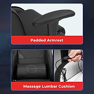 Gaming Chair Office Chair Desk Chair with Lumbar Support Headrest Armrest Task Rolling Swivel Massage PC E-Sports Racing Chair PU Leather Adjustable Ergonomic Computer Chair for Men (Black)