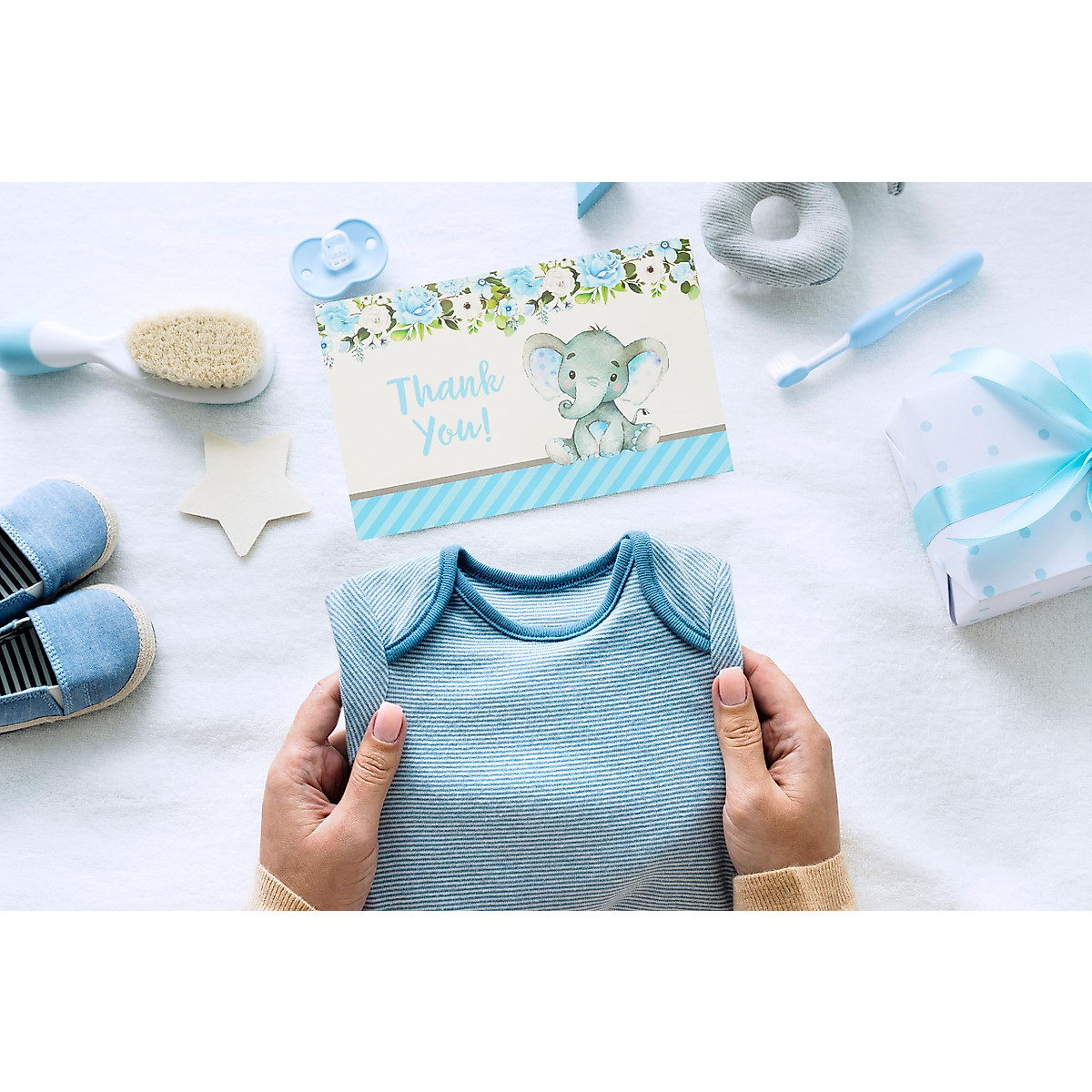 All Ewired Up 50 Blue Elephant Boy Baby Shower Birthday Thank You Cards with Designed Envelope Interior and Matching Seal
