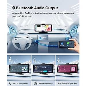 10.26'' Wireless Carplay and Android Auto, Portable Car Stereo with 4K Dash Cam, 1080P Backup Camera, Drivemate Carplay Screen with Bluetooth/Navigation/MirrorLink