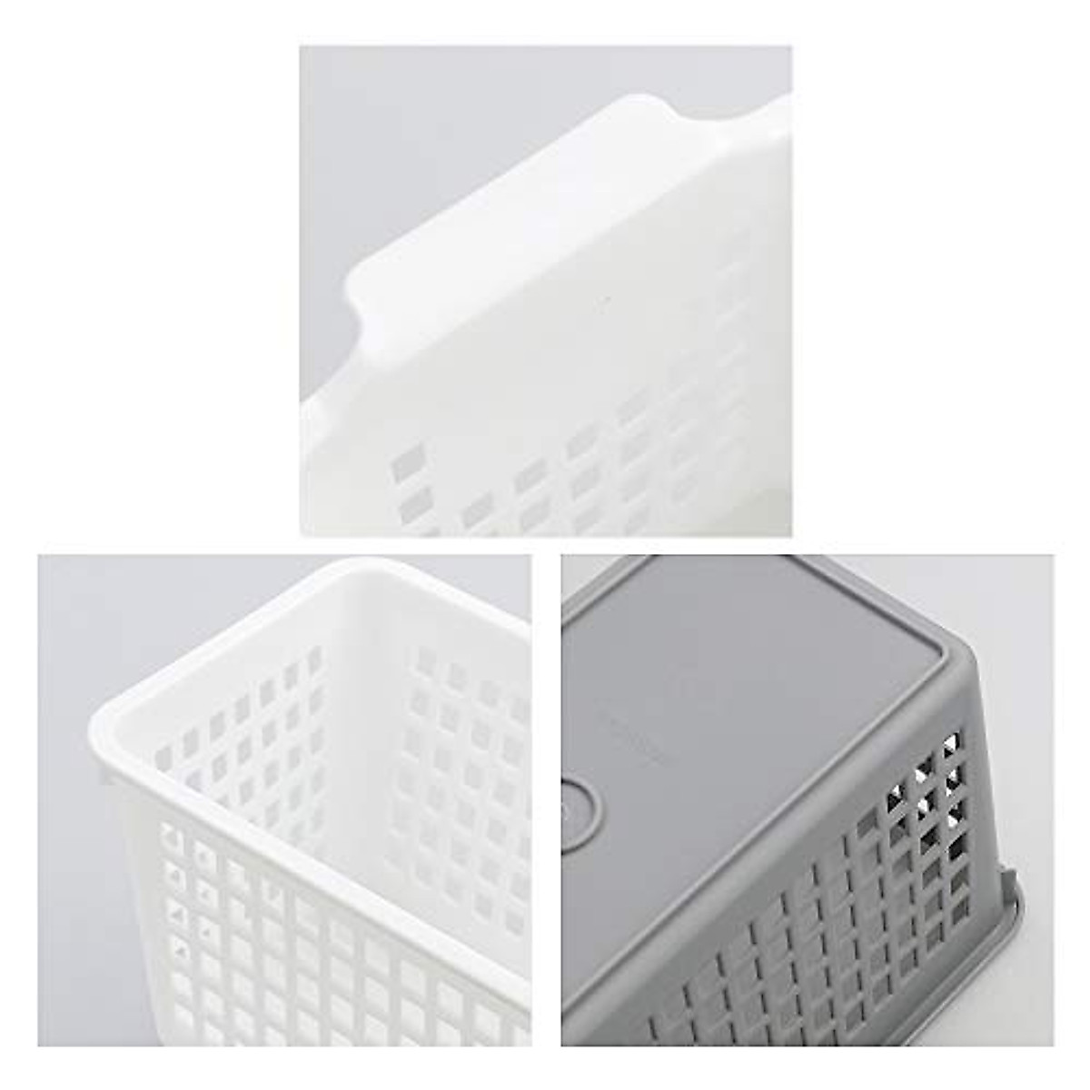 Rinboat Plastic Storage Basket, Deep Baskets, Grey and White, 6 Packs