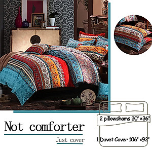 FADFAY Boho Duvet Cover Set 100% Brushed Cotton Colorful Stripe Exotic Style Bohemian Bedding Set Soft and Warm Bedding with Hidden Zipper Closure, 3 Pieces King/California King