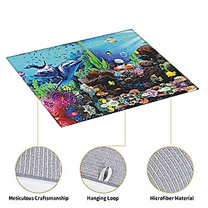 Marine Life Printed Drying Mat For Kitchen Ultra Absorbent Microfiber Dishes Drainer Mats Non-Slip Silicone Quick Dry Pad - 18 X 16inch