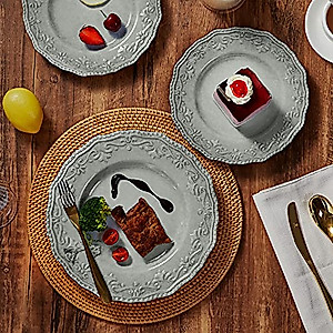 TP Dinnerware Set, Dinner Service for 6 with Bowls and Salad Dinner Plates,18-Piece Melamine Dishes Set (Gray)