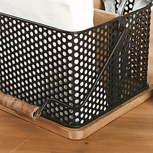 NIKKY HOME Utensil Caddy, Black Metal Caddy with 3 Compartments, Mesh Flatware Holder Organizer with Wooden Handle Perfect for Home, Kitchen, Countertop, Party, Camping, Outdoor and Restaurant