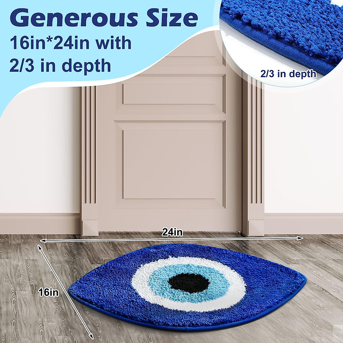 Tinideya 1 Pcs Decorative Fluffy Home Rug Blue Eye Shaggy Living Room Area Rugs 16 x 24 Inch Non Slip Area Rug for Bedroom, Machine Washable