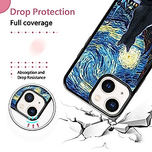 Black Cute Cat iPhone 13 Mini Case - 5.4 Inch Van Gogh Cute Cat iPhone Case, Non-Slip Pattern Design and Shock Absorption, Soft Silica Gel Frame Support Black Phone Case for Teen Girls and Sisters