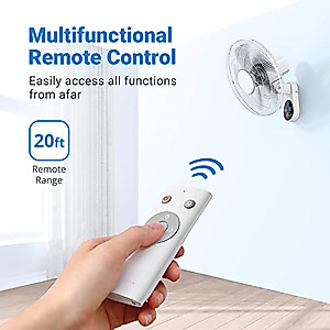 Mirdred Wall Mount Fan, 16 Inch 5 Blades 5 Speeds Wall Fan with Remote Control, 90 Degree 8 Hour Timer Oscillating Fan for Bedroom Home Kitchen Gym Yoga Pilates Studio Glass Sunshine Room