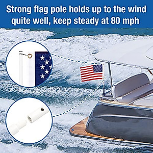 Affordura Boat American Flag with Pole 12x18 Boat Flag Pole Mount for 0.5-1.33 Inch Round and Pontoon Square Rails with 2 American Boat Flag Clips