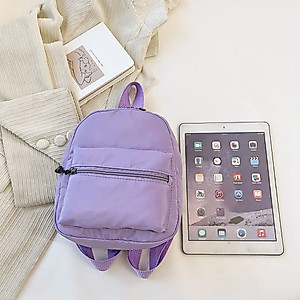 LAKEDREAM Casual Nylon Women Mini Backpack Fashion Solid Color Preppy Style Female Small Travel Knapsack Rucksacks (Style A Purple)