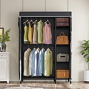 VIPEK V7C Basic Garment Rack with Cover Portable Closets for Hanging Clothes, Heavy Duty Clothes Rack with Shelves Metal Freestanding Closet Wardrobe, Max 620lbs, Black Clothing Rack with Black Cover