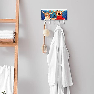 Coat and Hat Hook Rail Wall Hooks, Leather Hook Rack Wall Mounted, Hooks for Hanging Towel Key Purse Kitchenware Raindeer Family