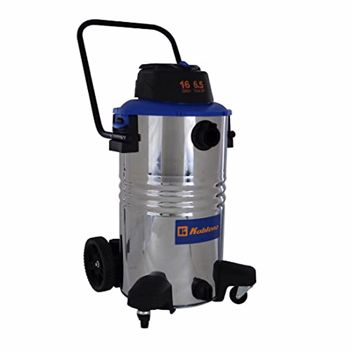 Koblenz Stainless Wet-Dry 6.5 HP Vacuum Cleaner and Blower with Rear Pull Handle, 16 Gallon Tank, Stainless Steel/Black