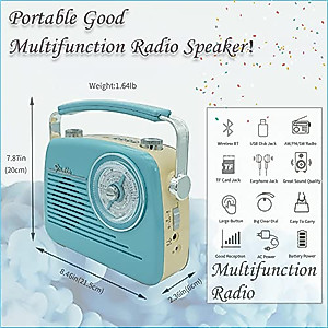 FEZEQIN D216 Shortwave AM FM Radio Old School Receiver BT Speaker MP3 Player with TF Card Jack Flash Drive Input Jack Large Tuning Dial Power Plug or Rechargeable Battery for Family Elder (Blue)