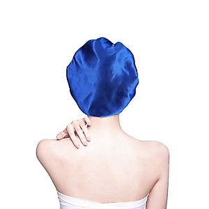 Blulu 3 Pieces Sleep Cap Satin Bonnet Night Head Cover Sleeping Soft Hair Turbans for Women and Girls (Silver Wine red Royal Blue)