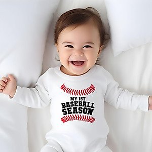 Baffle Custom Baseball Onesie, MY FIRST BASEBALL SEASON (Name & Number on Back), Personalized Baby Onesie, Unisex Onesie (3M, WHITE LONG SLEEVE)