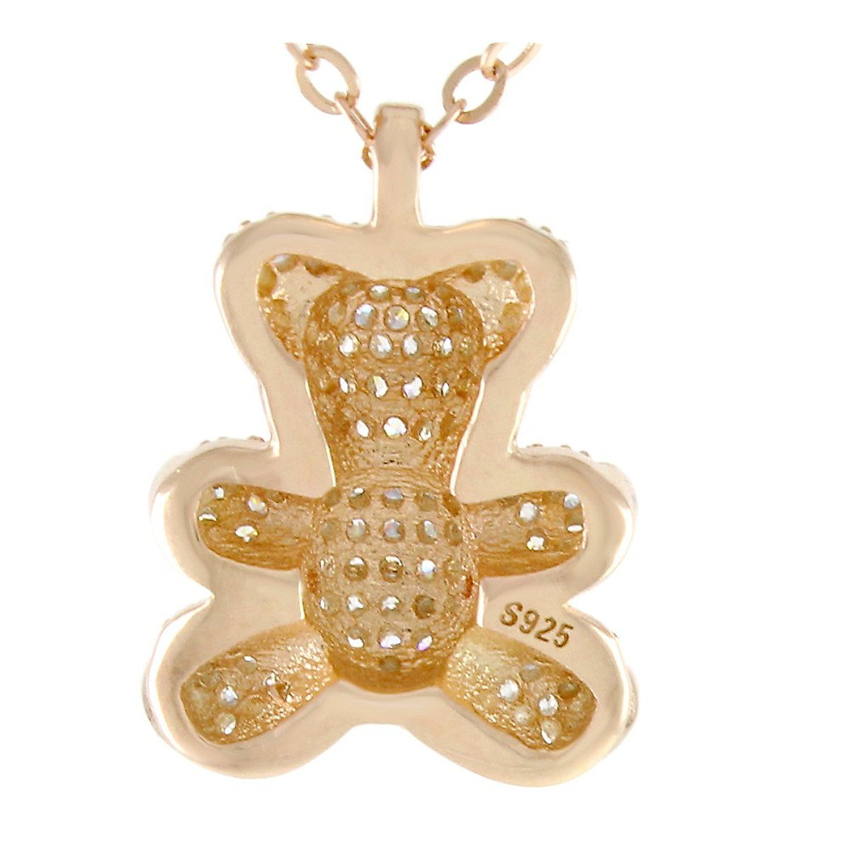 AFFY Teddy Bear Pendant Necklace in 14k Rose Gold Over Sterling Silver Round Cut White Cubic Zirconia