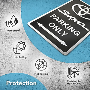 Supra Parking Only Sign with Protective Transparent Shipping Film - 8x12 Aluminum Supra Gifts for Men - Black Toyota Signs for Garage Bar Man Cave
