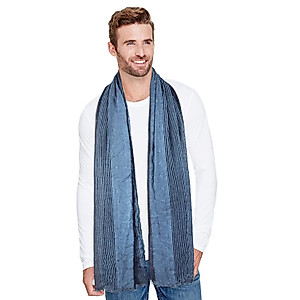 GERINLY Cotton-Linen Scarves Mens Stripe Crinkle Long Scarf European Neck Wrap Bufanda de Hombres Fashion (Blue)