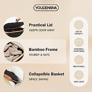 YOUDENOVA 145L Double Laundry Hamper with Lid, Black Laundry Basket with Lid & Removable Bag, Collapsible Laundry Basket Organizer, Dirty Clothes Hamper with Lid for Bedroom, Living Room