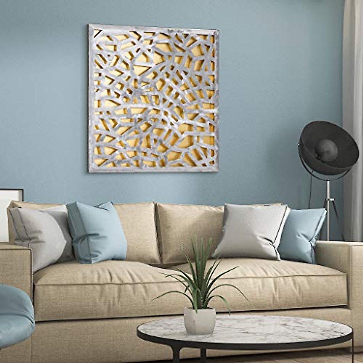 Empire Art Direct Enigma Polished Steel Sculpture Abstract Wall Art with Gold Leaf 3D Metallic Artwork,Ready to Hang,Living Room, Bedroom ＆ Office, 32" x 0.98” x 32