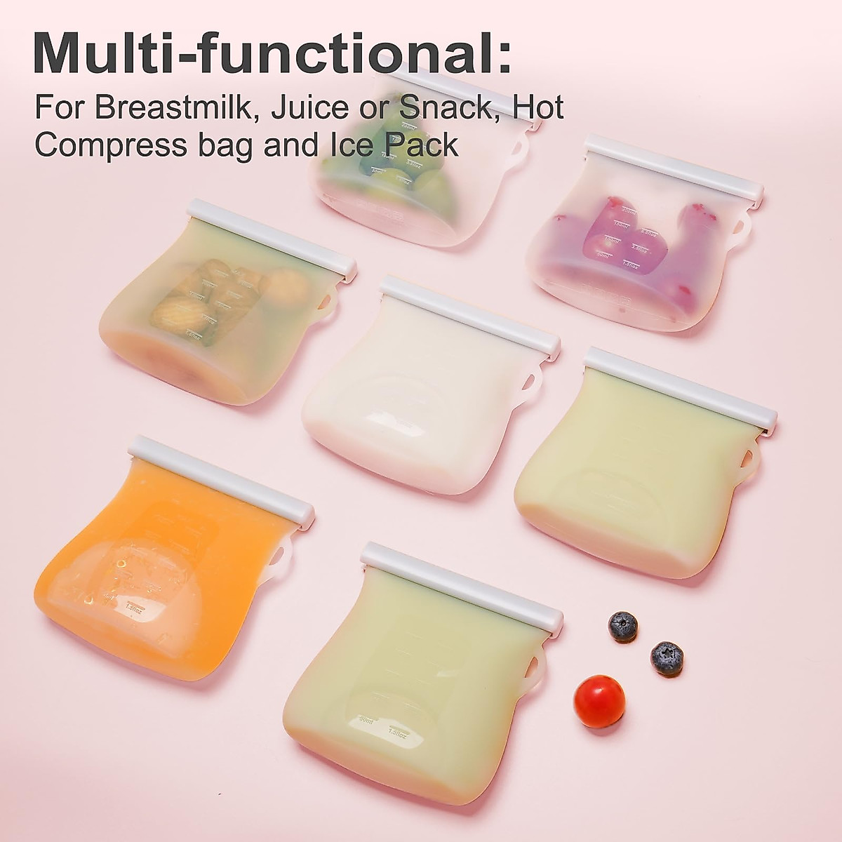 Reusable Breast Milk Storage Bags | 8.5oz Silicone Breast Milk Storage Bags Freezer, 7pcs Double Seal, BPA Free Breastmilk Storage Container for Breastfeeding
