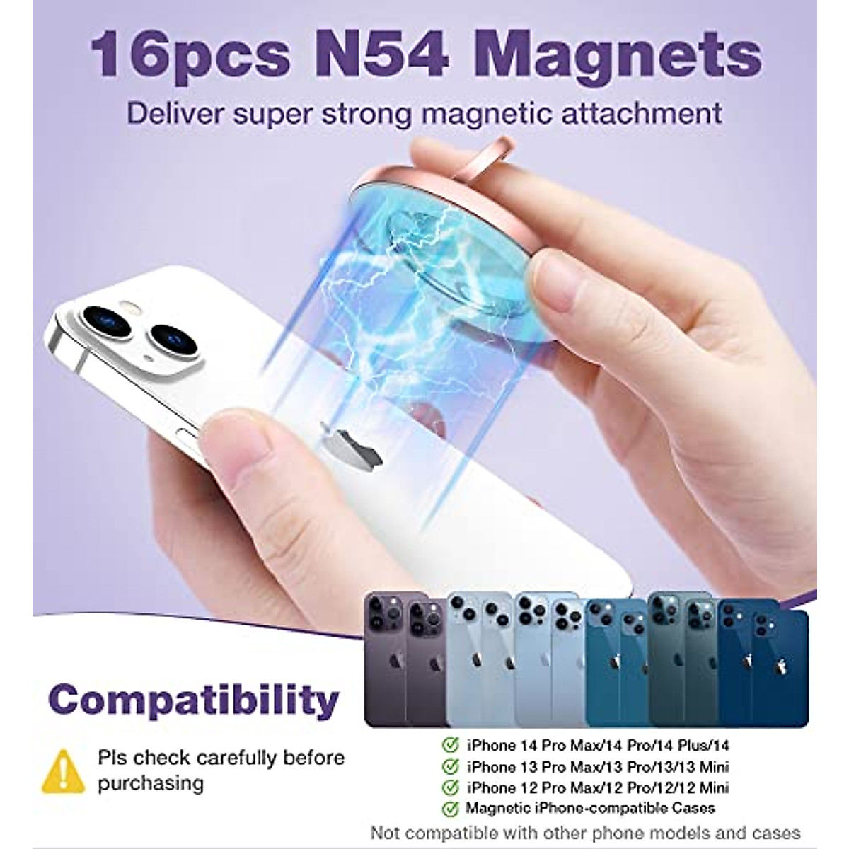 SURITCH Magnetic Cell Phone Ring Holder Grip for iPhone 14/13/12(pro, pro max, Plus, Mini), Finger Grip Folding Adjustable Kickstand for All Magsafe iPhone-Compatibles, Lavender