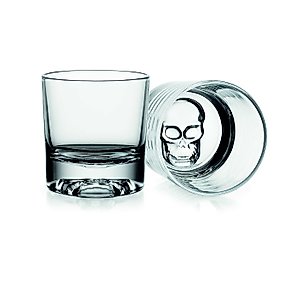 Godinger Skull Whiskey Glasses, Old Fashioned Whiskey Glasses, Skull Face Glass Cups, Drinking Glasses - Set of 2