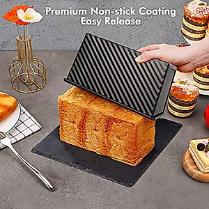 Beasea Pullman Loaf Pan 2 Pack, 1 lb Non-Stick Black Bread Pan with Lid Carbon Steel Corrugated Bread Toast Box Mold with Cover for Bakeware Bread, Baking Tools Bread Mold Toast for Oven Baking