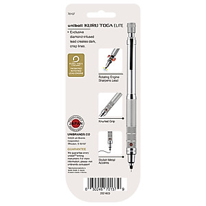 uni-ball Kuru Toga Elite Mechanical Pencil Starter Kit with Silver Barrel and 0.5mm Tip, 60 Lead Refills, and 5 Pencil Eraser Refills, HB #2
