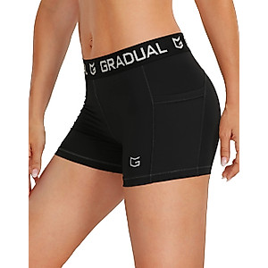 G Gradual Women's Spandex Compression Volleyball Shorts 3" /7" Workout Pro Shorts for Women (3 Pack:Black/Black/Black Pockets, Large)