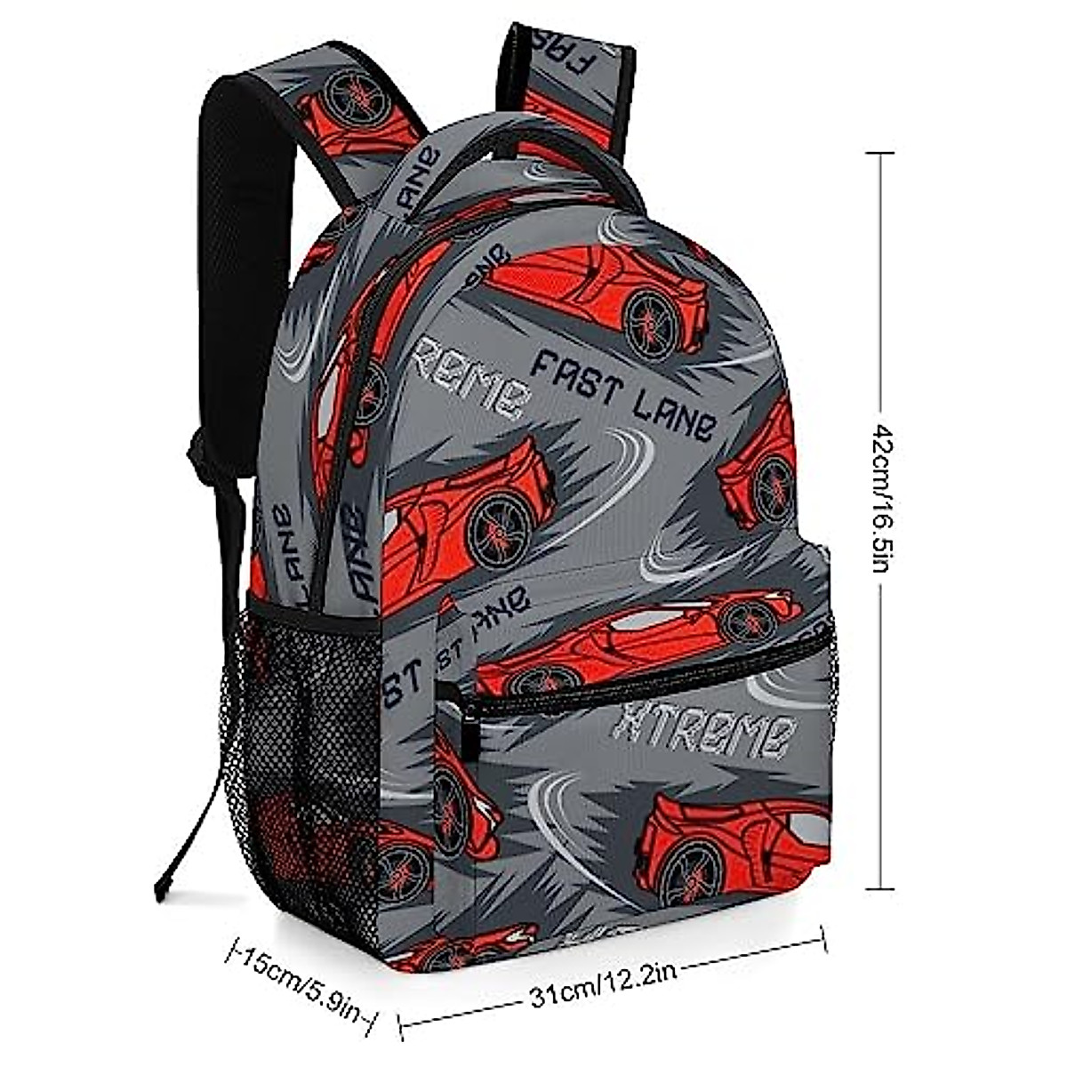 MEIKKO Abstract Speed Race Car Backpack Cartoon Large Computer Bags with Chest Strap,Lightweight Casual Daypack for Women Men Hiking Travel Work and Business 16 Inch