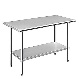 ROCKPOINT Stainless Steel Table for Prep & Work 48x24 Inches, NSF Metal Commercial Kitchen Table with Adjustable Under Shelf and Table Foot for Restaurant, Home and Hotel