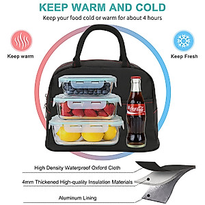 Ylebs Lunch Bag for Women Insulated Lunch Box,Black Adult Reusable Cooler Tote Bag for Work,Water-resistant Thermal