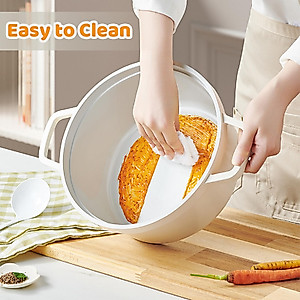 Enamel Dutch Oven with Lid, 4.3 Quarts Non-Stick Ceramic Saucepan Cooking Pot, Soup Pot with Dual Handles, Cookware for Cooking, Baking, Cold Storage and Serving, Oven Safe up to 536° F (White)