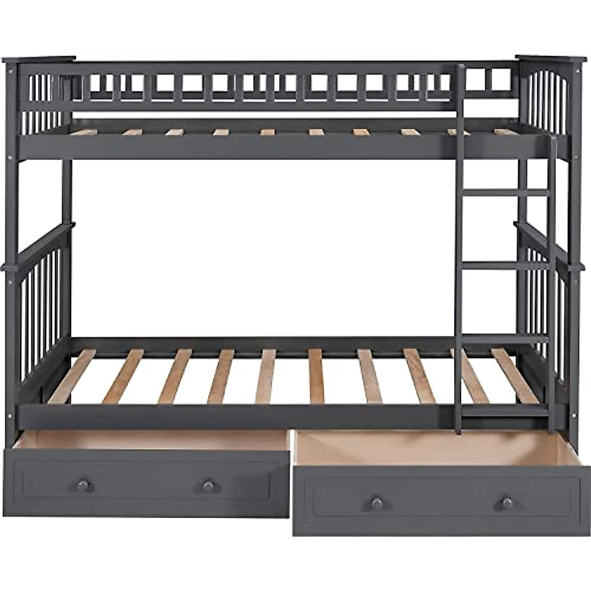 STP-Y Bunk Beds Full Over Full with Drawers, Solid Wood Full Bunk Beds with Ladder for Boys Girls Teens Adults, Gray (Color : Twin Gray)