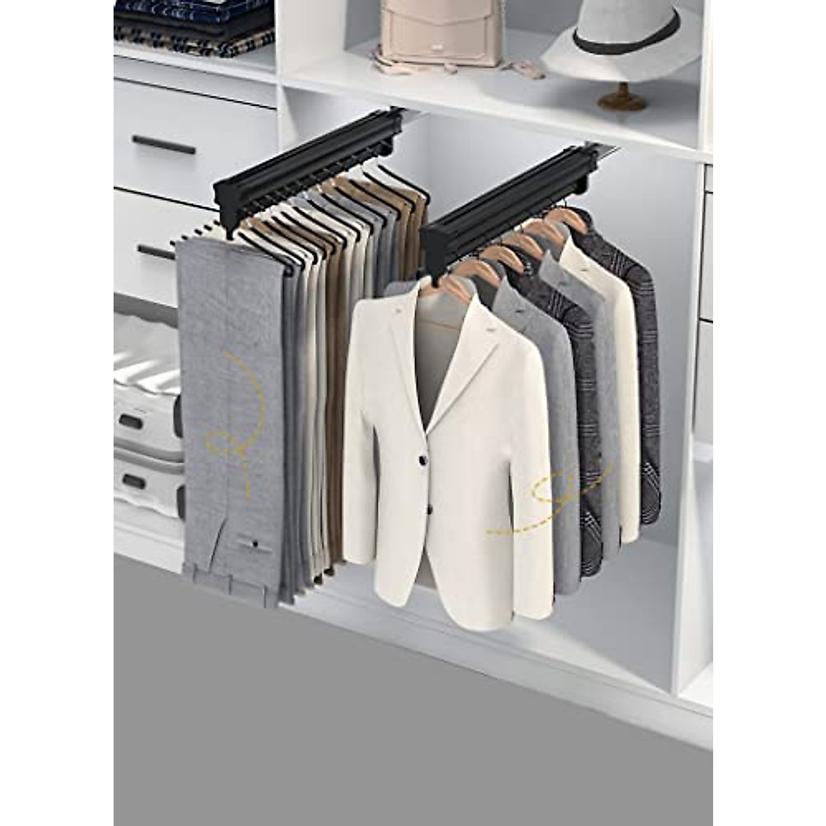 Pull Out Clothes Hanger Rod Adjustable Wardrobe Clothing Rail Hanger Rack Bar for Pants Clothes tainless Steel (35 cm/13.8 inch, Black)