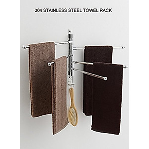 MOCOFO Double Towel Rack Swivel Towel Bar SUS304 Bath Towel Holder RV Swing Out Stainless Steel Bathroom Hand 2 Bars Space Saving Organizer Folding Arm Hanger Holder Wall Mount Polished Finish